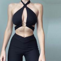 China 2021 autumn women's new sexy hollow out soild color deep-v vest halter neck slim streetwear Three ways to wear the tops for sale