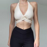 China 2021 autumn women's new sexy hollow out soild color deep-v vest halter neck slim streetwear Three ways to wear the tops for sale