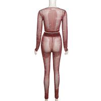 China 2021 Autumn women Long Sleeve sexy Print Mesh Crop top 2 Piece sport suit See Through tight sports sets leisure Tracksuit for sale