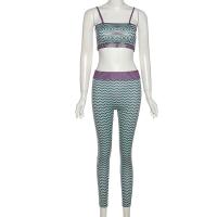 China New the autumn women fashion printed condole belt tight top sportswear high waist long pants Women leisure gym set for sale