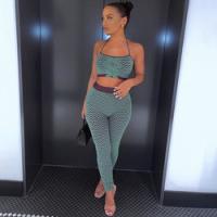 China New the autumn women fashion printed condole belt tight top sportswear high waist long pants Women leisure gym set for sale
