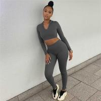 China Autumn women's new  solid color long sleeve Crop Top sportswear high waist and butt lift long trousers ladies sports suit for sale
