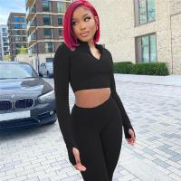 China Autumn women's new  solid color long sleeve Crop Top sportswear high waist and butt lift long trousers ladies sports suit for sale