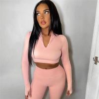 China Autumn women's new  solid color long sleeve Crop Top sportswear high waist and butt lift long trousers ladies sports suit for sale