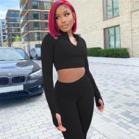 China Autumn women's new  solid color long sleeve Crop Top sportswear high waist and butt lift long trousers ladies sports suit for sale