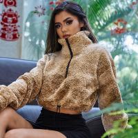 China 2021 winter ladies sports sexy crop tops Draw string short coat stand collar pullover slim leisure clothing warm streetwear for sale