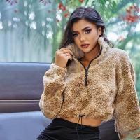 China 2021 winter ladies sports sexy crop tops Draw string short coat stand collar pullover slim leisure clothing warm streetwear for sale