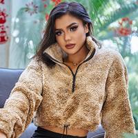 China 2021 winter ladies sports sexy crop tops Draw string short coat stand collar pullover slim leisure clothing warm streetwear for sale