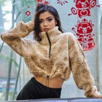 China 2021 winter ladies sports sexy crop tops Draw string short coat stand collar pullover slim leisure clothing warm streetwear for sale