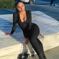 China Women autumn fitness clothes sexy low collar long sleeve sport set high waist butt lift gym tight Jumpsuits for sale