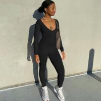 China Women autumn fitness clothes sexy low collar long sleeve sport set high waist butt lift gym tight Jumpsuits for sale
