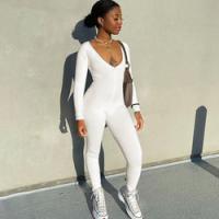 China Women autumn fitness clothes sexy low collar long sleeve sport set high waist butt lift gym tight Jumpsuits for sale