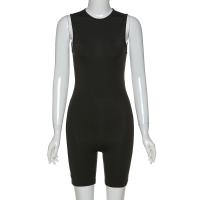 China New Arrivals Summer Fashion Women Casual round Neck Sleeveless Slim Short Pants Solid Romper Jumpsuit for sale