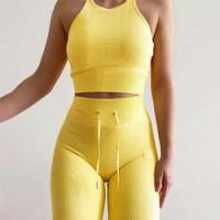 China 2021 summer new thread breathable women's solid color sportswear high waist yoga set two pieces tight sport suit ems for sale