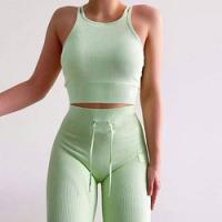 China 2021 summer new thread breathable women's solid color sportswear high waist yoga set two pieces tight sport suit ems for sale
