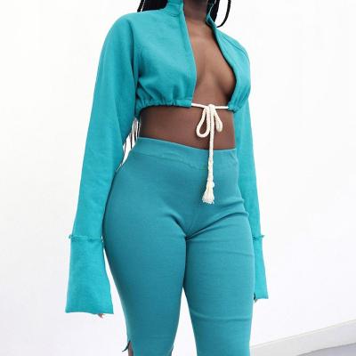 China 2020 new autumn Lace Up Hollow Out Hooded coat For Women Solid color Loose Long Sleeve Hoodies Casual Street wear Lady crop Tops for sale