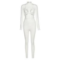 China Hot Sell Long Sleeve yoga set Hollow Out Bandage Streetwear Sexy fitness clothes Tight Jumpsuit yoga fitness wear for sale
