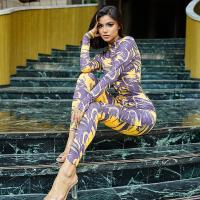 China Wholesale Custom 2021 Autumn Female New Fashion Yoga Sets Print High Waist Hip Lifting Tight Outdoor Sport Jumpsuits for sale