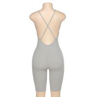 China women strapless sports set skinny yoga set bodysuit solid color backless fitness clothing deep V-collar  jumpsuit for sale