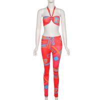 China 2021 new summer sexy halter tops 2 pieces women yoga set with long pant casual printed sportswear ladies workout fitness clothes for sale
