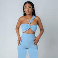 China 2021 summer new sexy one shoulder sportswear new design yoga black lightweight sports outfits women yoga set for sale