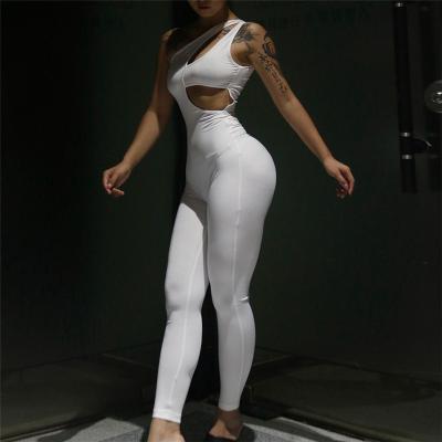 China 2021 new autumn Stretch Cut Out One Piece Jumpsuit Sports Activewear Skinny One Shoulder Women sportswear for sale