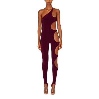 China 2021 new women's summer high waist self-cultivation hip-lifting yogawear oblique shoulders backless side hollow sexy jumpsuit for sale