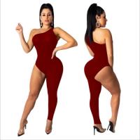China Latest Design solid Color Sexy Womens Sleeveless one shoulder Rompers One Piece Plus Size Asymmetry Bodycon Jumpsuit for sale