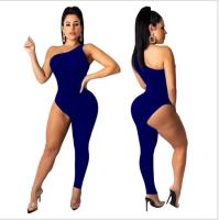 China Latest Design solid Color Sexy Womens Sleeveless one shoulder Rompers One Piece Plus Size Asymmetry Bodycon Jumpsuit for sale