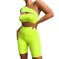 China Women Active Wear Set High Quality Cheap Tracksuits Sexy Hollow Out One Shoulder Sportswear yoga fitness wear for sale
