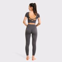China 2021 Short Sleeve Two Piece sports suit Women High Waist Tight Sportswear Seamless Yoga Set ladies solid color Activewear for sale