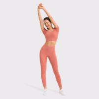 China 2021 Short Sleeve Two Piece sports suit Women High Waist Tight Sportswear Seamless Yoga Set ladies solid color Activewear for sale