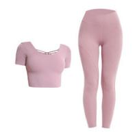 China 2021 Short Sleeve Two Piece sports suit Women High Waist Tight Sportswear Seamless Yoga Set ladies solid color Activewear for sale