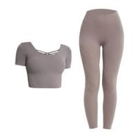 China 2021 Short Sleeve Two Piece sports suit Women High Waist Tight Sportswear Seamless Yoga Set ladies solid color Activewear for sale