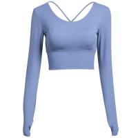 China new design Long Sleeve Fitness clothes Yoga T-shirts Women 2021 Sexy Cross Back Activewear Workout Crop Tops for sale