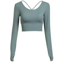 China new design Long Sleeve Fitness clothes Yoga T-shirts Women 2021 Sexy Cross Back Activewear Workout Crop Tops for sale