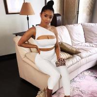China The new summer women's sexy hollow out one shoulder bare back slim body solid color casual sports suit for sale