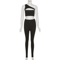China The new summer women's sexy hollow out one shoulder bare back slim body solid color casual sports suit for sale