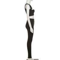 China The new summer women's sexy hollow out one shoulder bare back slim body solid color casual sports suit for sale