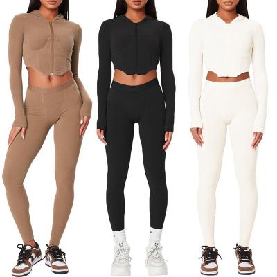 China Hot sale Gym wear For Women Workout fitness clothes High Waist Sports set Yoga Long sleeve Crop Top Legging yoga Set for sale