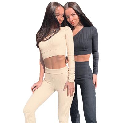 China New Arrival Long Sleeves crop Top Seamless Activewear Breathable sportswear solid color Yoga sets sport suit girls clothing for sale
