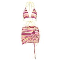 China Hot sale sexy printed 3 pieces casual sports outfits for women beach vacation summer clothes crop top skirt and bra set for sale
