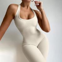 China 2021 women Summer jumpsuit new design suspender vest one piece leisure yoga clothes tight short sports suit for sale