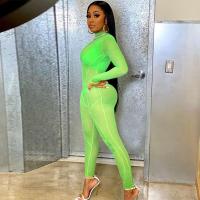 China Sexy mesh see-through solid color breathable tight casual sports jumpsuit for summer women's one piece sportswear for sale