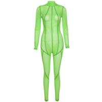 China Sexy mesh see-through solid color breathable tight casual sports jumpsuit for summer women's one piece sportswear for sale