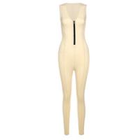 China ladies front Zipper Casual Active Wear Plus Size Rompers Skinny Solid color deep V Neck Jumpsuit for Women for sale