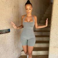 China 2021 summer Solid color Sport Running Halter Sleeveless Backless Skinny Rompers High Quality Women Workout Yoga Sets for sale