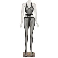 China 2021 summer two new pieces leisure Sports set with net yarn hang neck lace-up high waist backless gym wear for sale