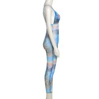 China 2021 Sexy deep V gauze see-through print breathable tight sports jumpsuit for summer women's sports wear for sale