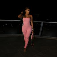 China 2021 summer solid color strapless low-cut skinny jumpsuit wholesale new design popular one piece yoga wear sexy streetwear for sale
